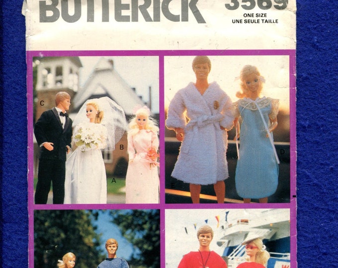 1980's Butterick 3569 Retro Fashion Doll Clothes Pattern Size 11 Inch ...