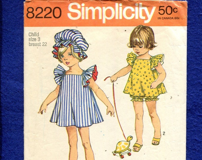 1970's Simplicity 8220 Country Girl Sun Suit & Bonnet Pattern Size 3 - Etsy