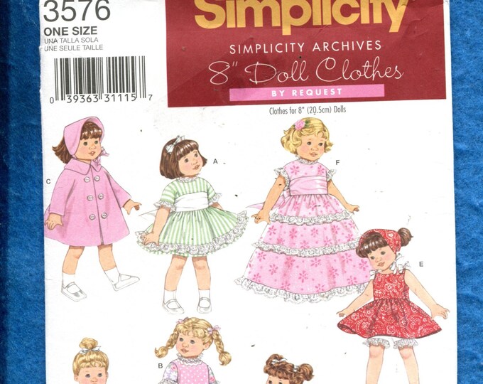 Simplicity 3576 Petite Doll Clothes Wardrobe Pattern Size 8 Inches ...