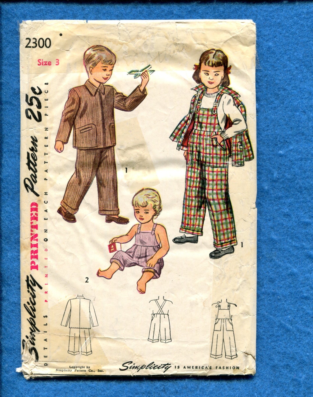 1950's Simplicity 2300 Classic Little Kids Overalls & Zipper Front ...