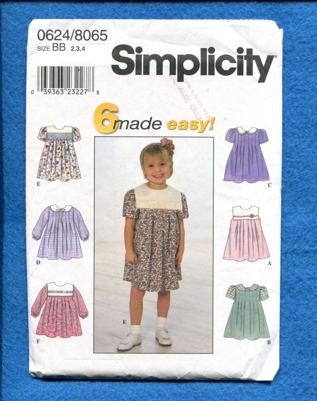 Simplicity 8065 Girl's Dresses With Collar Variations Size 2..3..4 UNCUT - Etsy