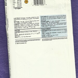 Butterick 4973 Ladybug Glove Puppet Pattern UNCUT One Size Fits Most ...