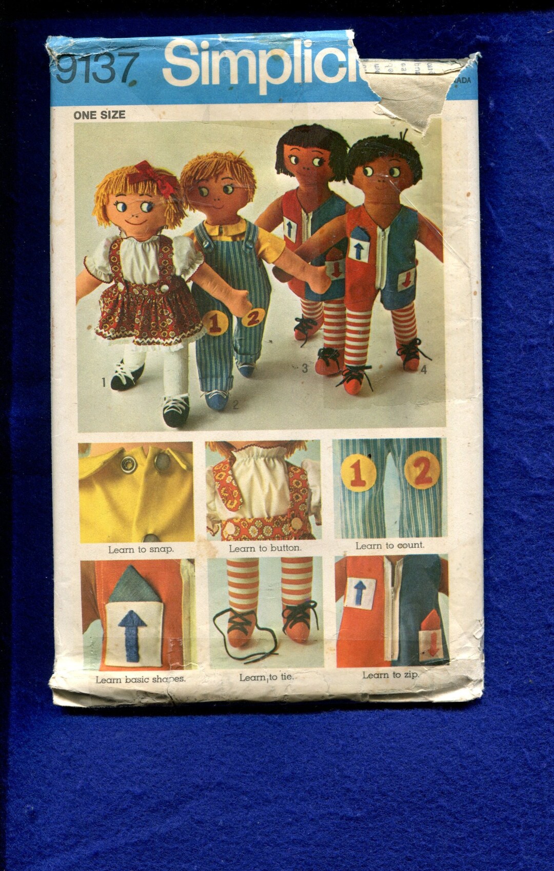 1970's Simplicity 9137 Rag Dolls to Teach Children to Tie Shoes Count ...