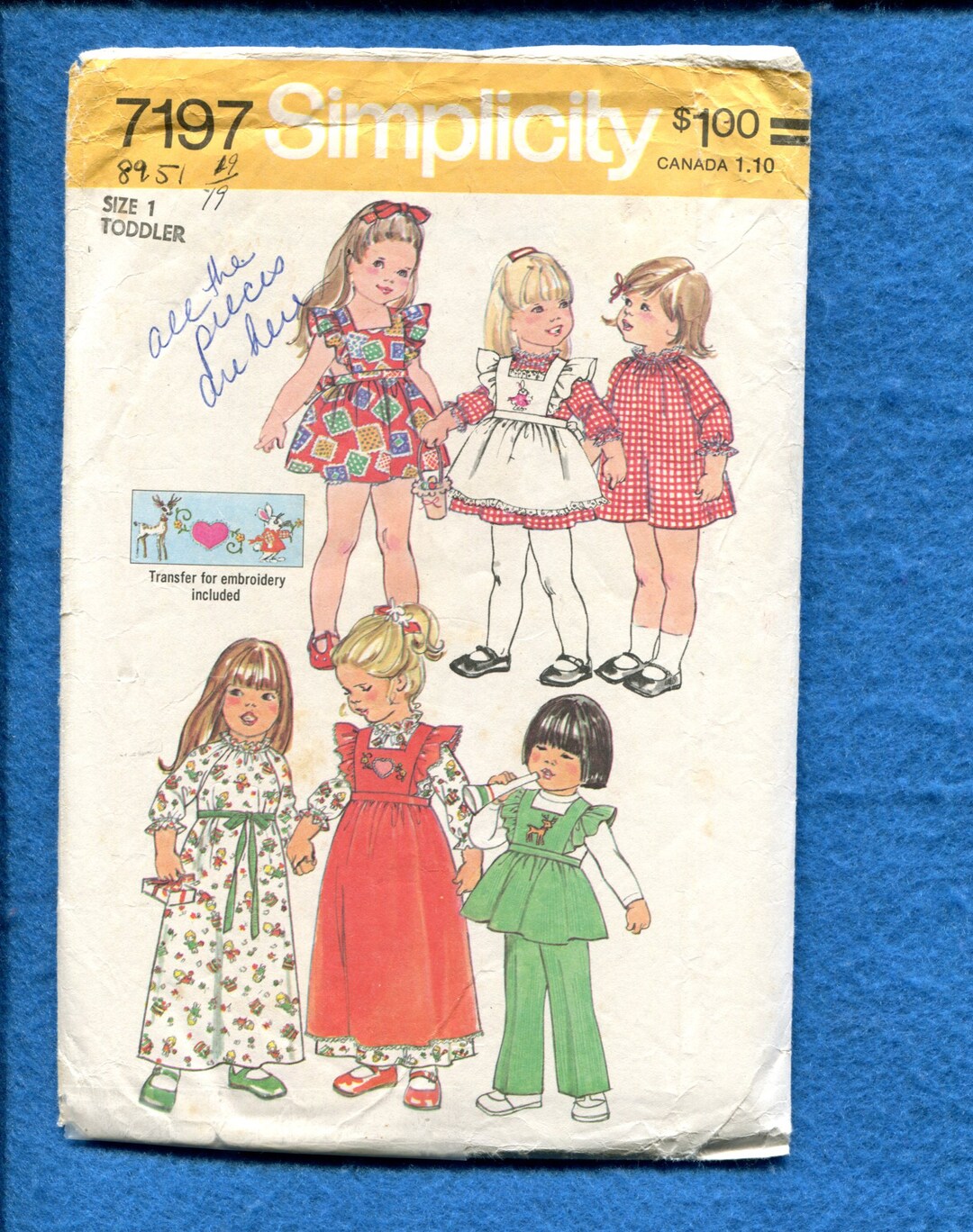 1975 Simplicity 7197 Pinafore and Sun Dresses for Little Girls Size 1 ...