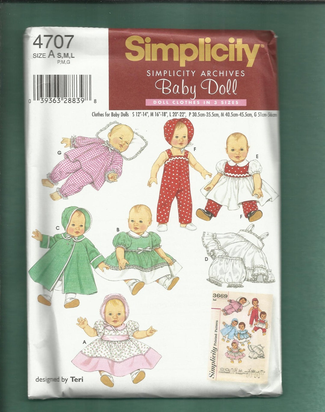 Simplicity 4707 Baby Doll Clothes Reintroduced 50's Pattern Sizes 12/14 ...