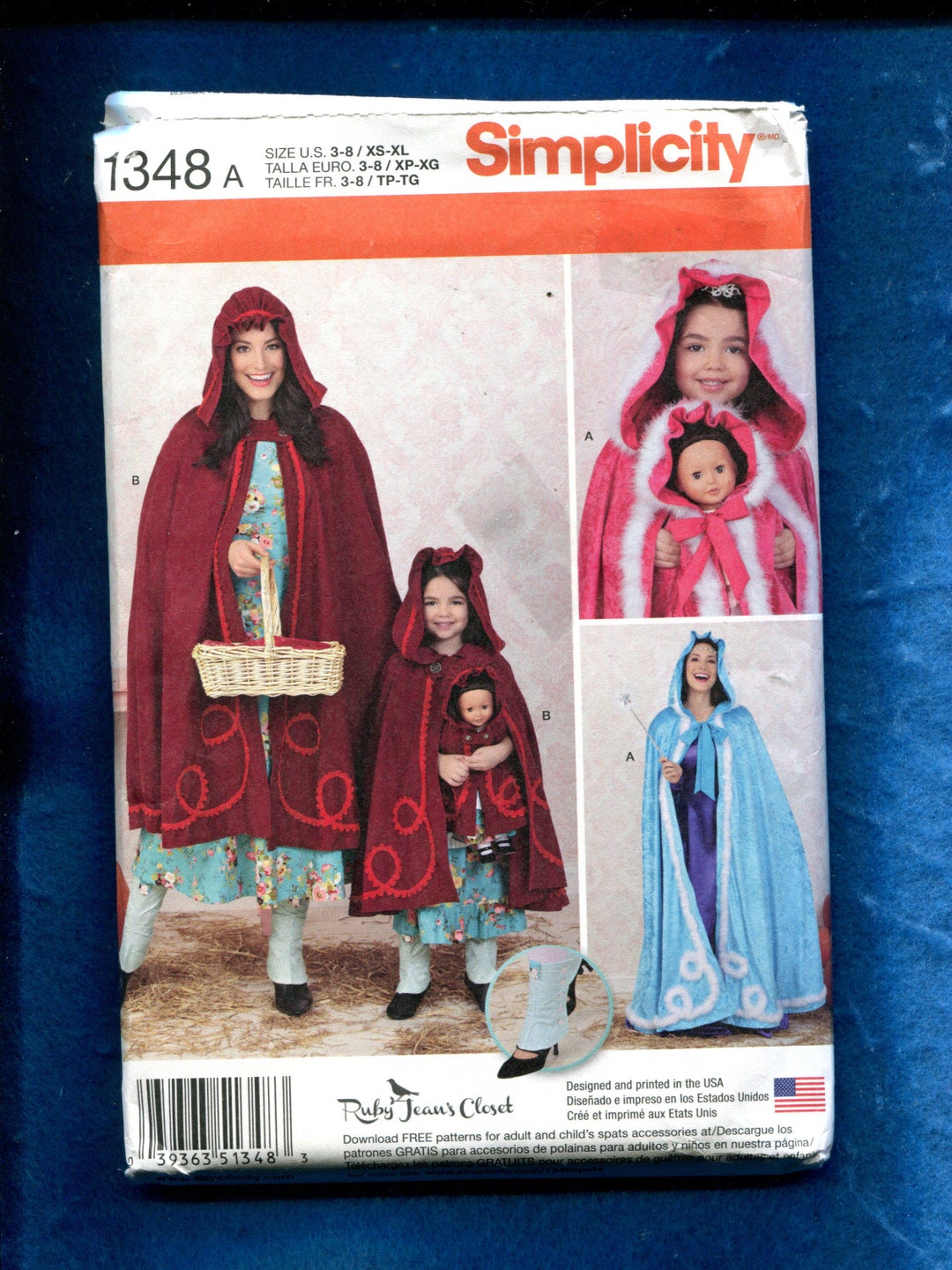 Simplicity 1348 Little Red Riding Hood Capes Pattern Size Dolls Adult ...