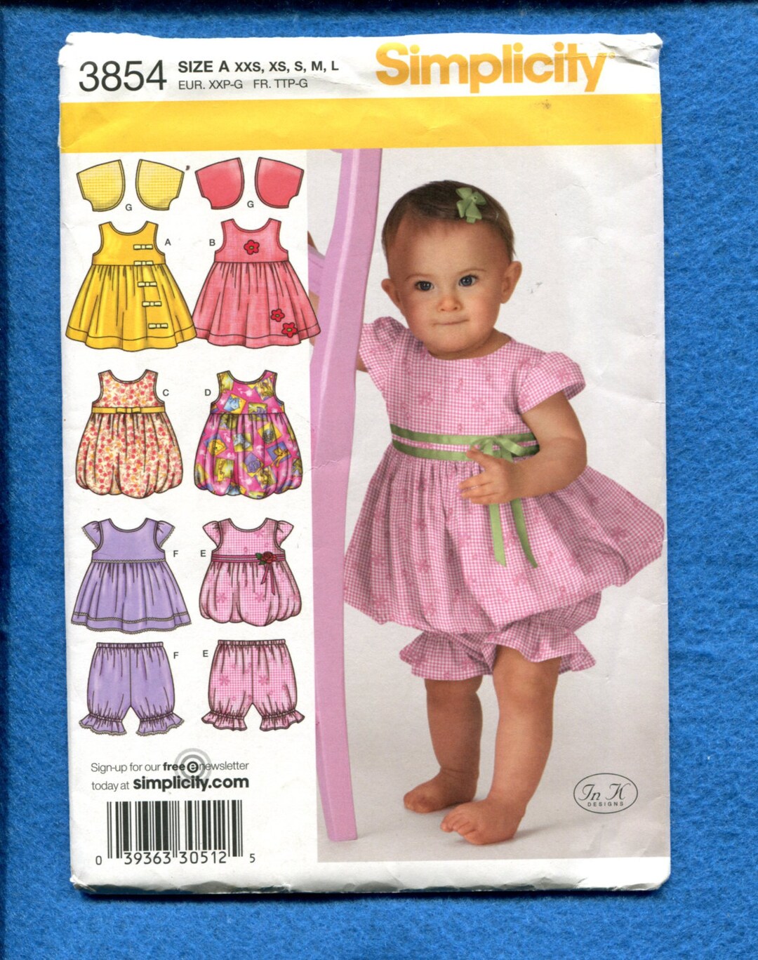 Simplicity 3854 Sweet Country Girl Baby Dresses & Bloomers Size Preemie ...