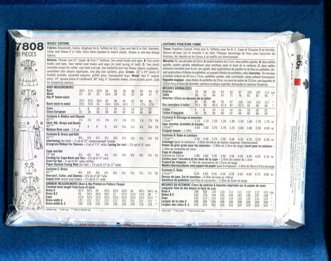 Simplicity 7808 Wizard of Oz Adults Costumes Dorothy Glinda | Etsy