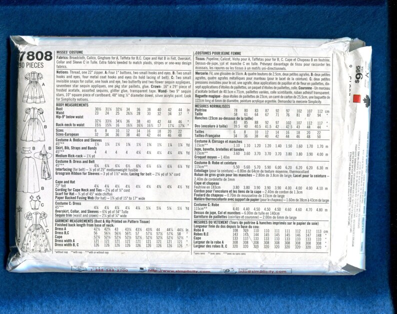 Simplicity 7808 Wizard of Oz Adults Costumes Dorothy Glinda - Etsy