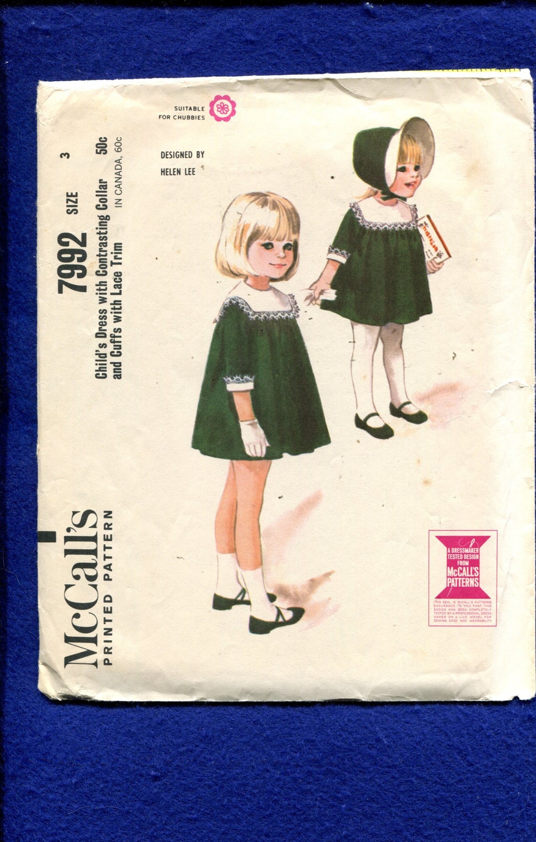 1960's Mccall's 7992 Little Girl's Easter Dress & Bonnet Pattern Size 3 ...