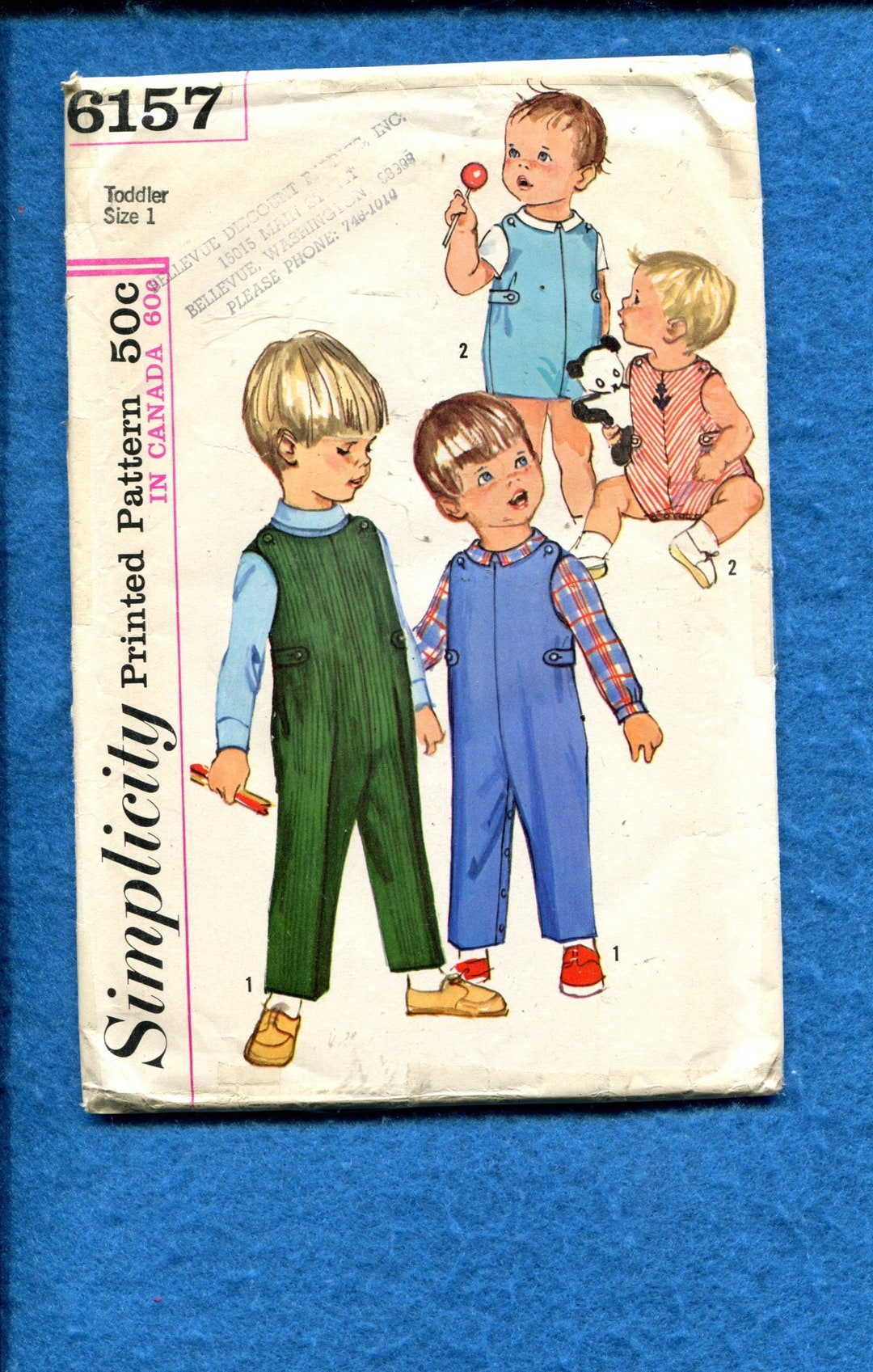 1960's Simplicity 6157 Button Shoulder Jumpsuits for Babies With Side ...