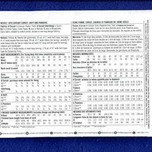 Simplicity 8579 18th Century Lady's Undergarment Costume Pattern Size ...