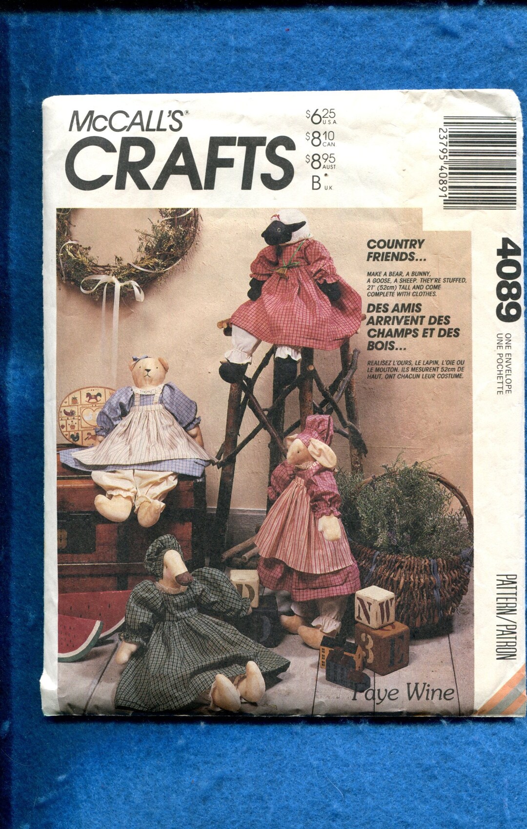 1980's Mccall's 4089 Country Friends Farm Friendly Stuffed Animals With ...