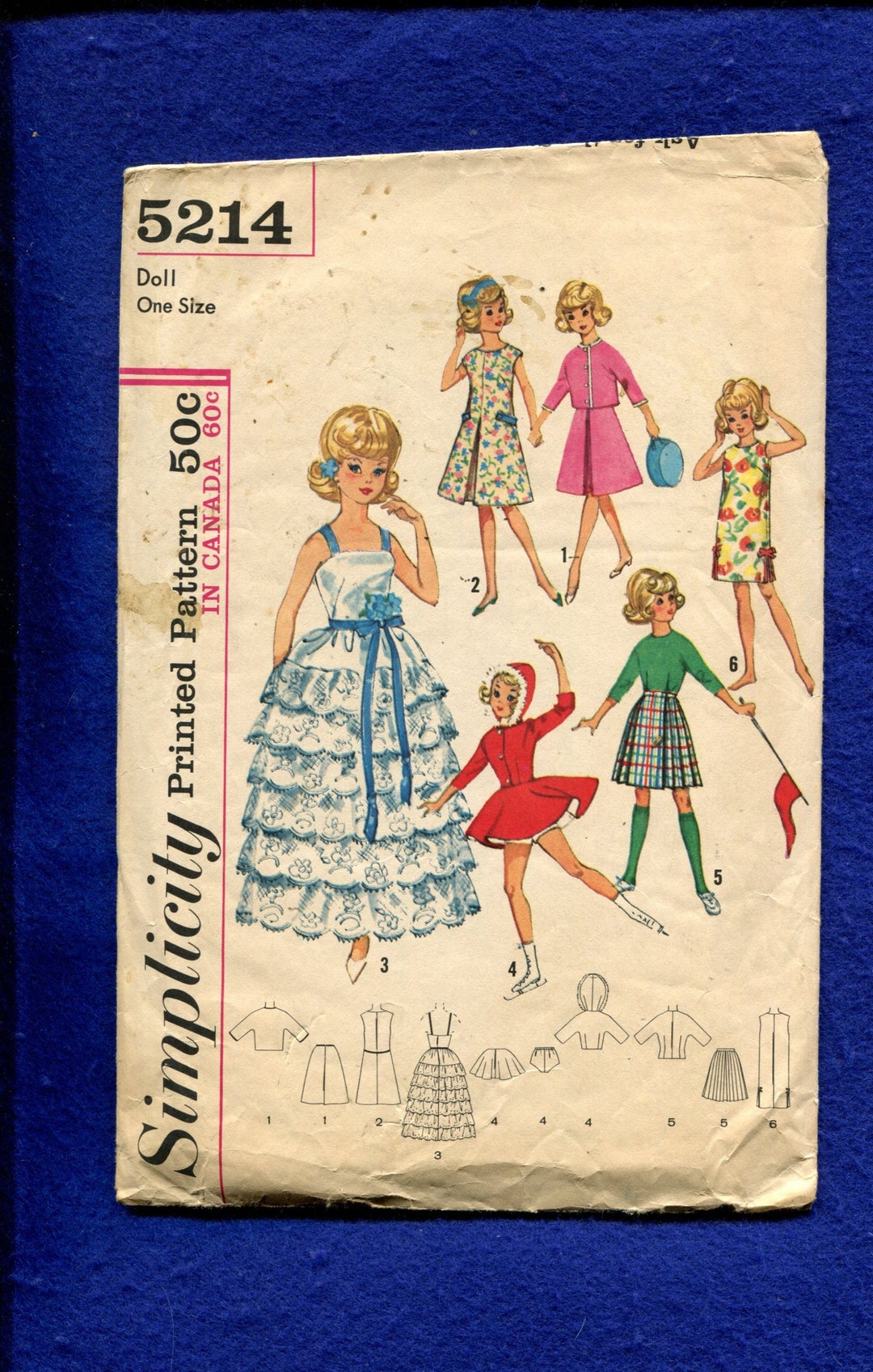 1960's Simplicity 5214 Tammy & Jan Doll Wardrobe Evening Skating ...