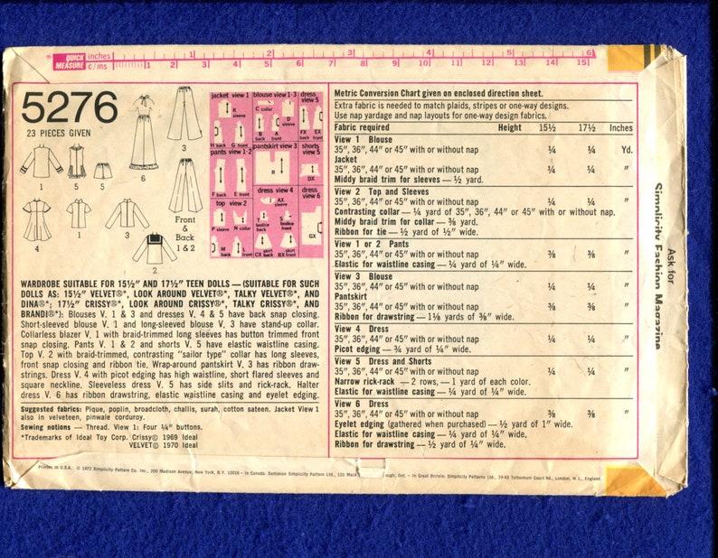 1970's Simplicity 5276 Teen Fashion Dolls Retro Clothes - Etsy