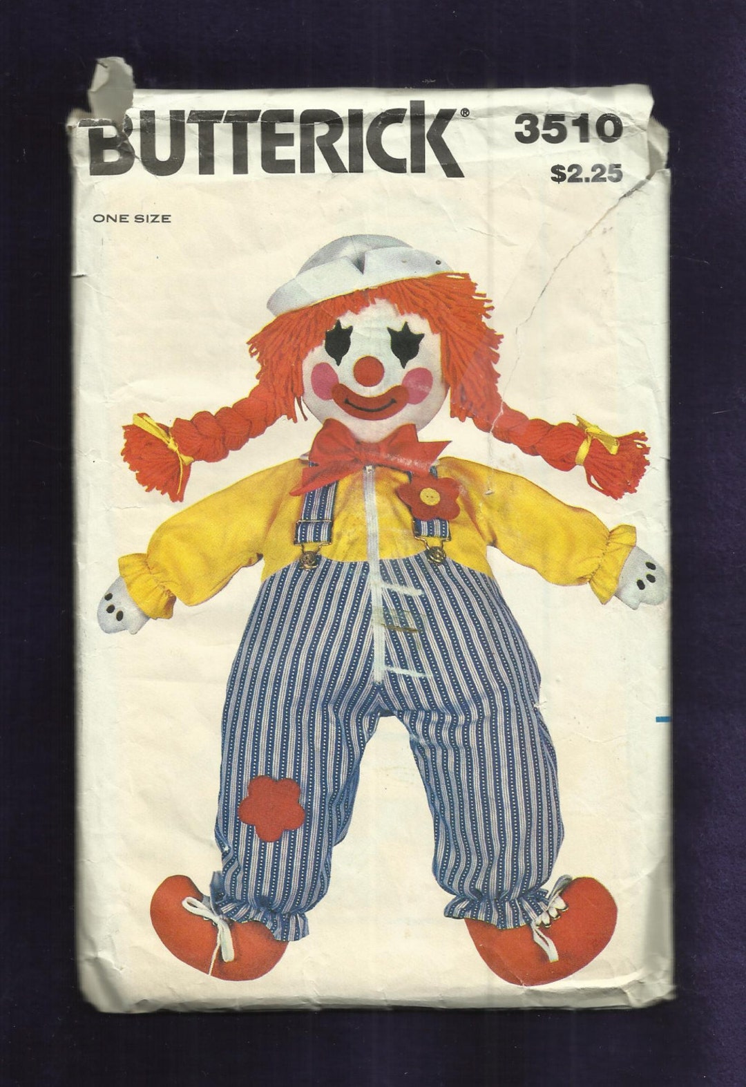 1980s Butterick 3510 Clown Rag Doll With Jumpsuit Hat & Shoes Great for ...