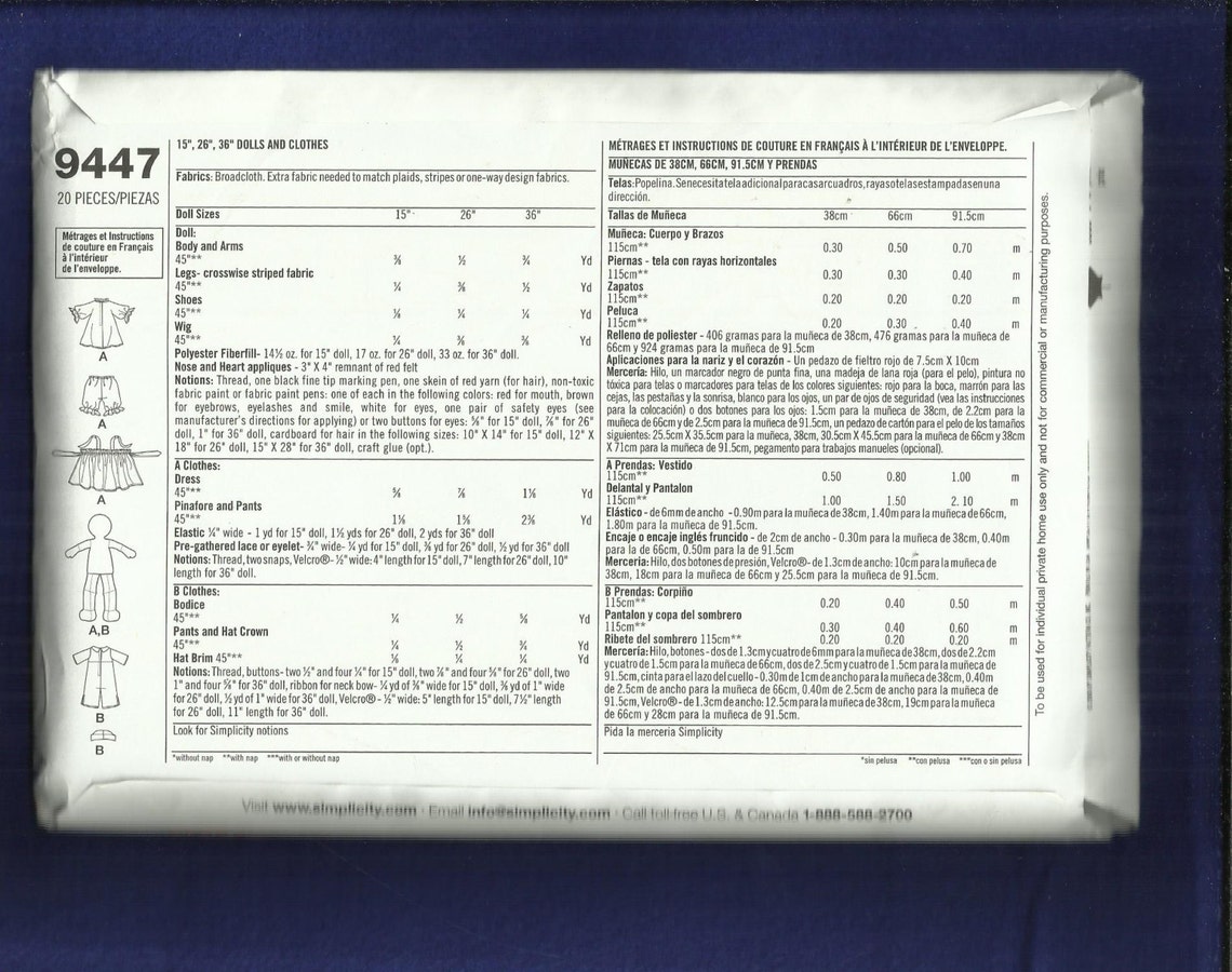 Simplicity 9447 Raggedy Ann & Andy Dolls Sizes 15..26..36 - Etsy