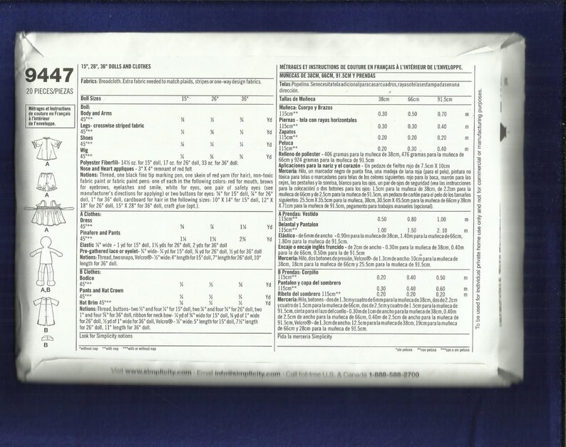 Simplicity 9447 Raggedy Ann & Andy Dolls Sizes 15..26..36 - Etsy
