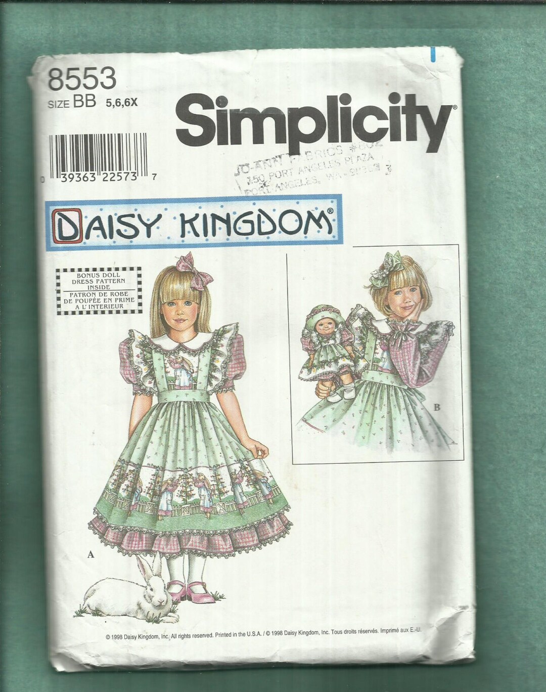 Simplicity 8553 Daisy Kingdom Ruffled Trimmed Pinafore & Puff Sleeve ...