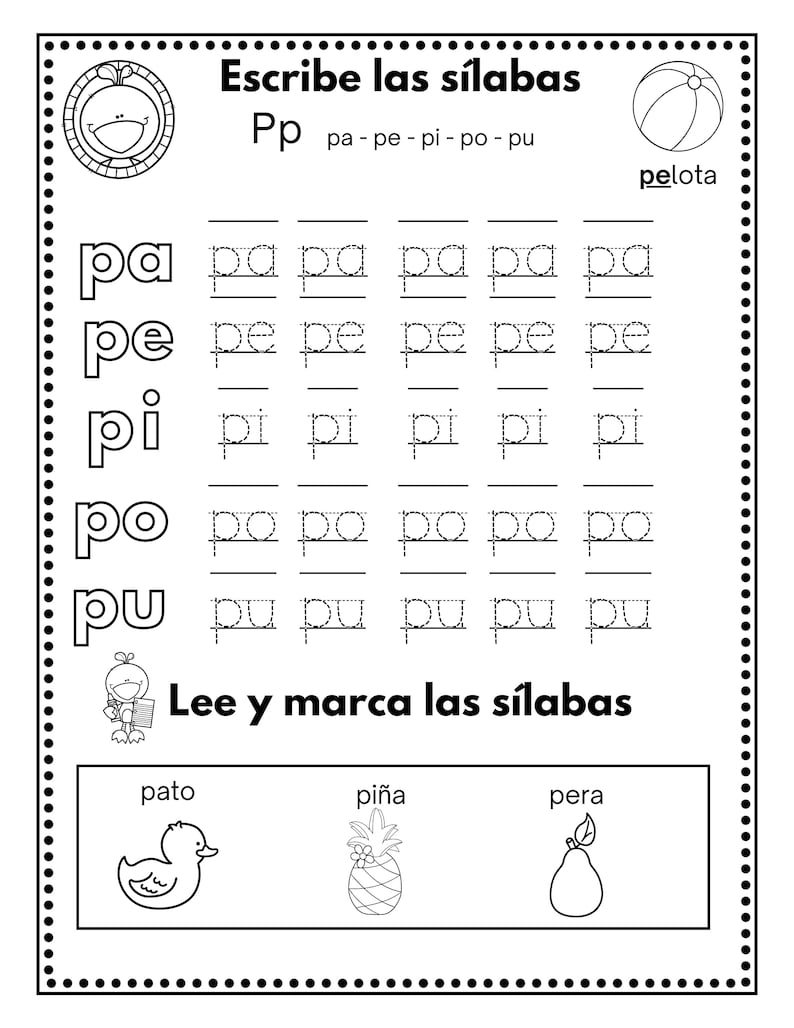 Escribe las Silabas en Español y Lee las Palabras - Etsy España