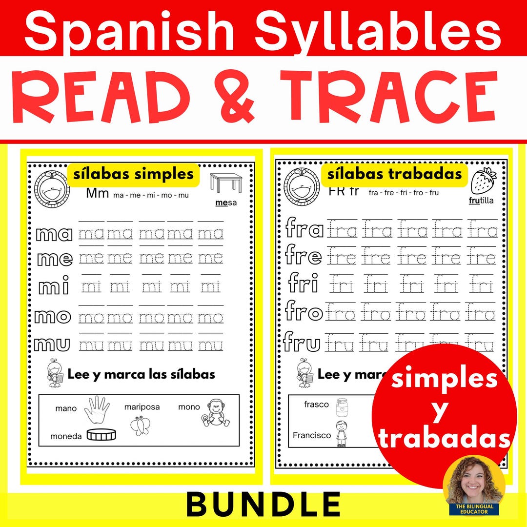 Spanish Literacy NO PREP Worksheets Read and Trace Silabas En Español ...