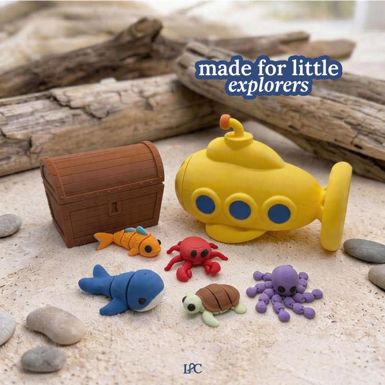3D Printed Ocean Animal Playset Submarine Toy With Sea Creatures ...