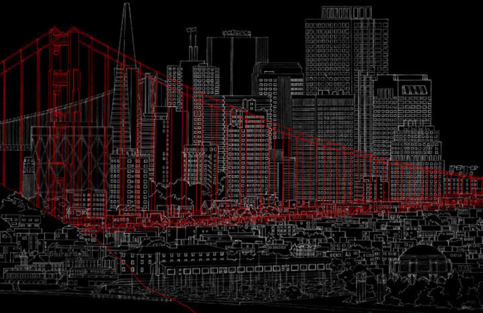 11 X 17 Line Drawing of San Francisco Skyline With Golden Gate Bridge ...