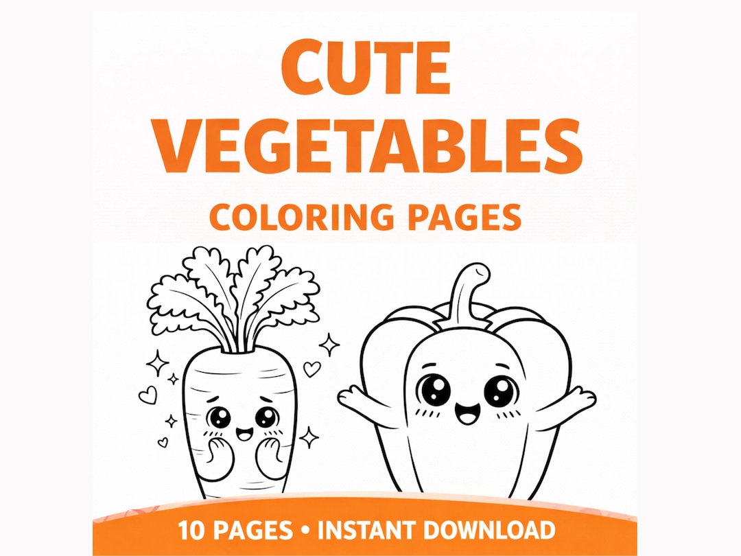 Cute Vegetable Coloring Pages for Kids | Kawaii Food Coloring Book ...