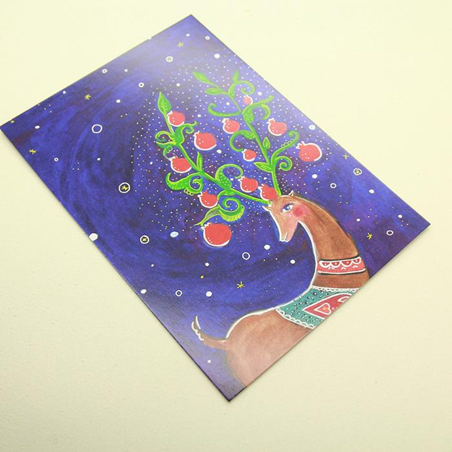 Yalda Night Postcard, Persian Christmas Card, Reindeer Art - Etsy