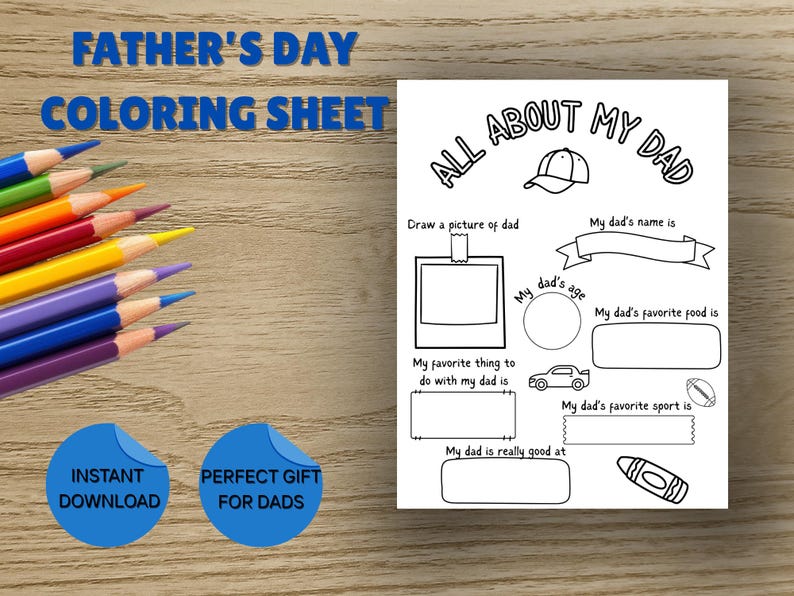 All About Dad Coloring Page, Father's Day Interview Worksheet (digital ...