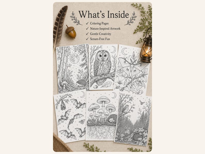 Printable Night Forest Coloring Pages for Kids | Woodland Animals ...