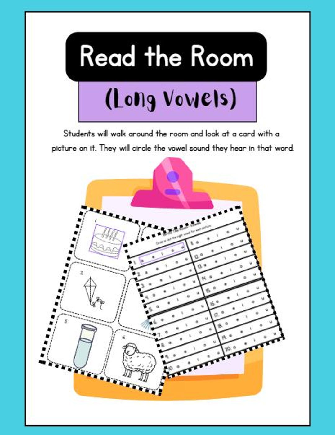 Printable Game, Printable Phonics Center/ Write the Room/ Long Vowel ...