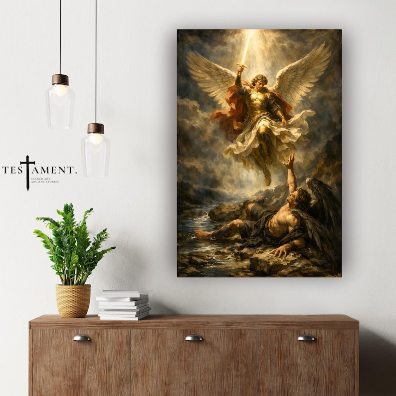 Archangel Michael Defeating the Fallen Angel Wall Art Poster - Etsy UK