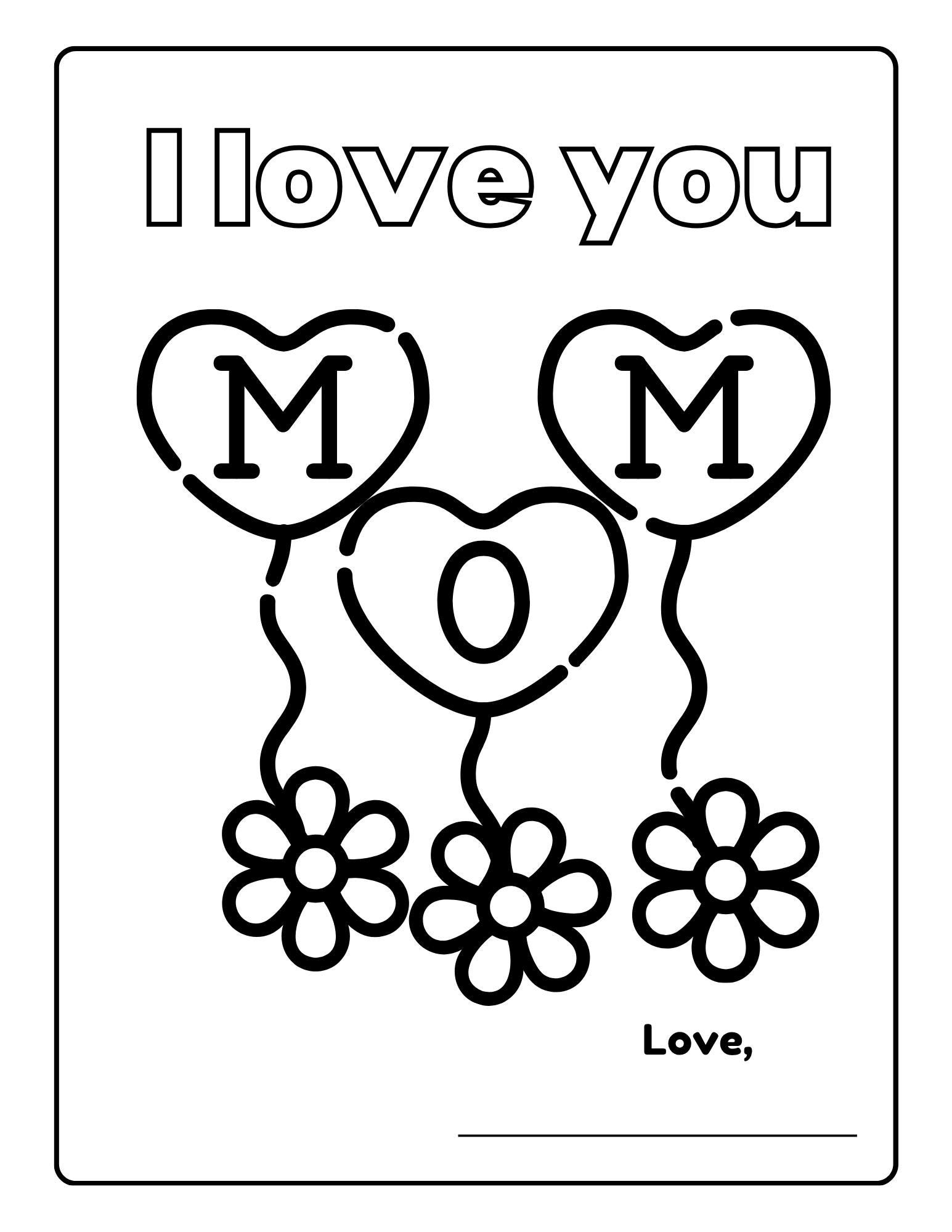 I Love You Mom Coloring Page | Mother's Day Printable (instant Download ...