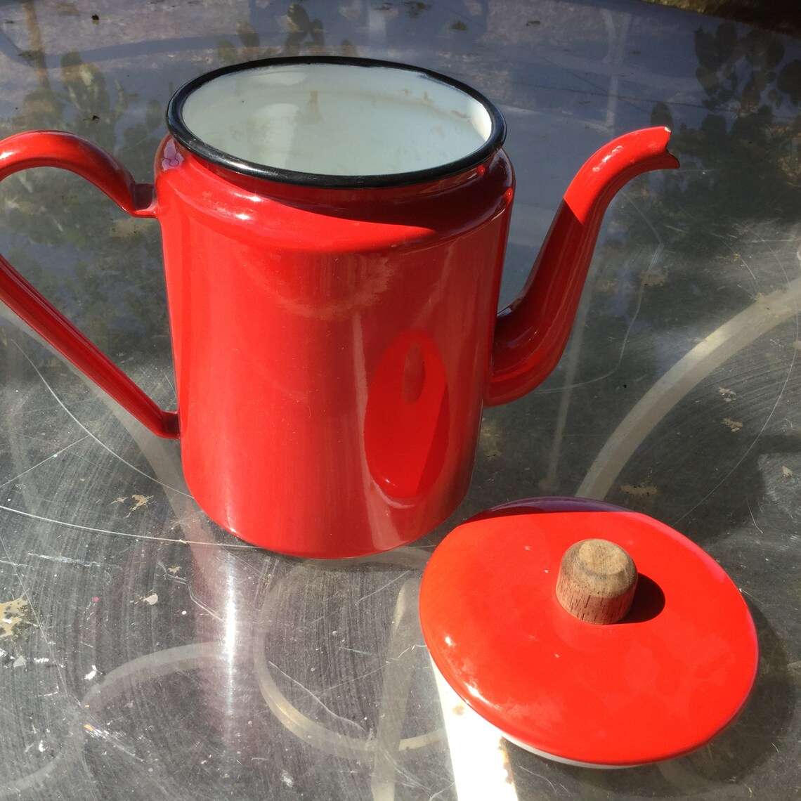 Red Enamelware Coffee Pot Brooke Bond - Etsy
