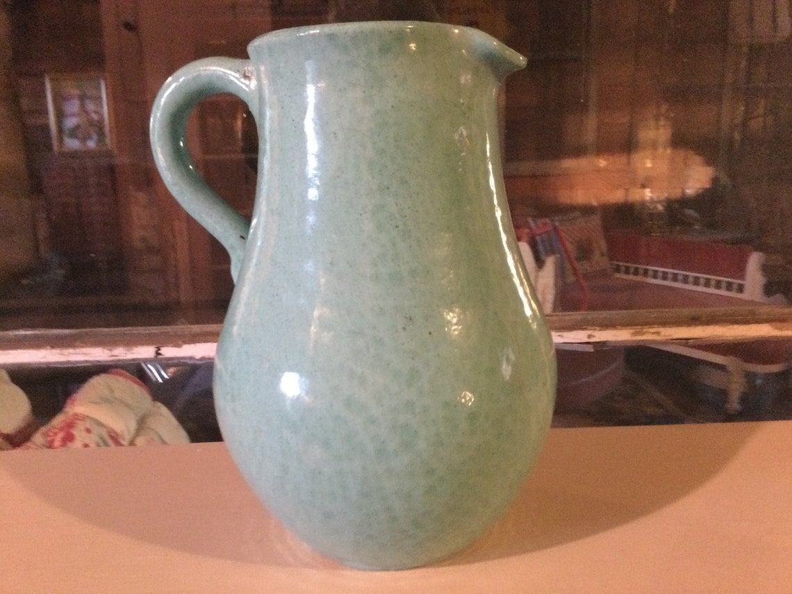 Pottery Pitcher Turquoise Mid Century - Etsy
