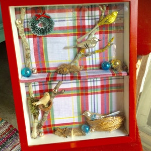 Shadow Box Red Bird Ornaments Nests - Etsy