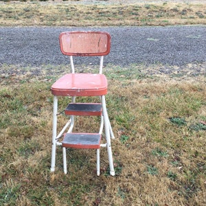 Stool Step Metal Kitchen Primitive Red White Antique - Etsy
