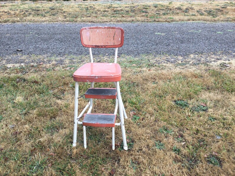Stool Step Metal Kitchen Primitive Red White Antique - Etsy