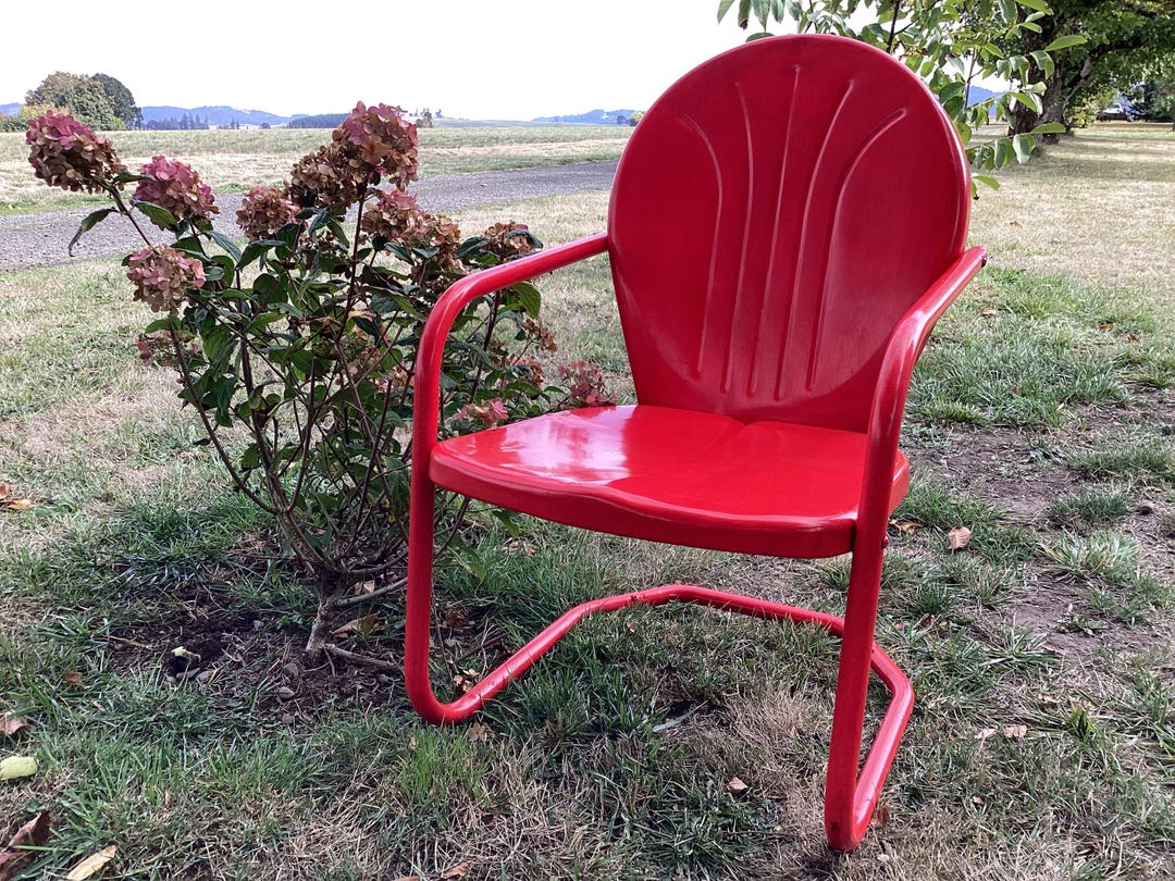 Clam Shell Chair Red Patio Metal Antique - Etsy