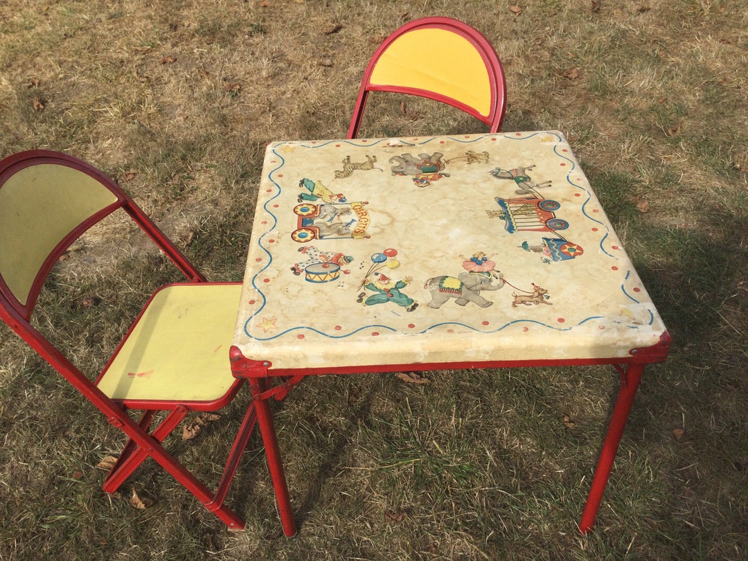 Table Chairs Child Circus Antique Metal Red - Etsy