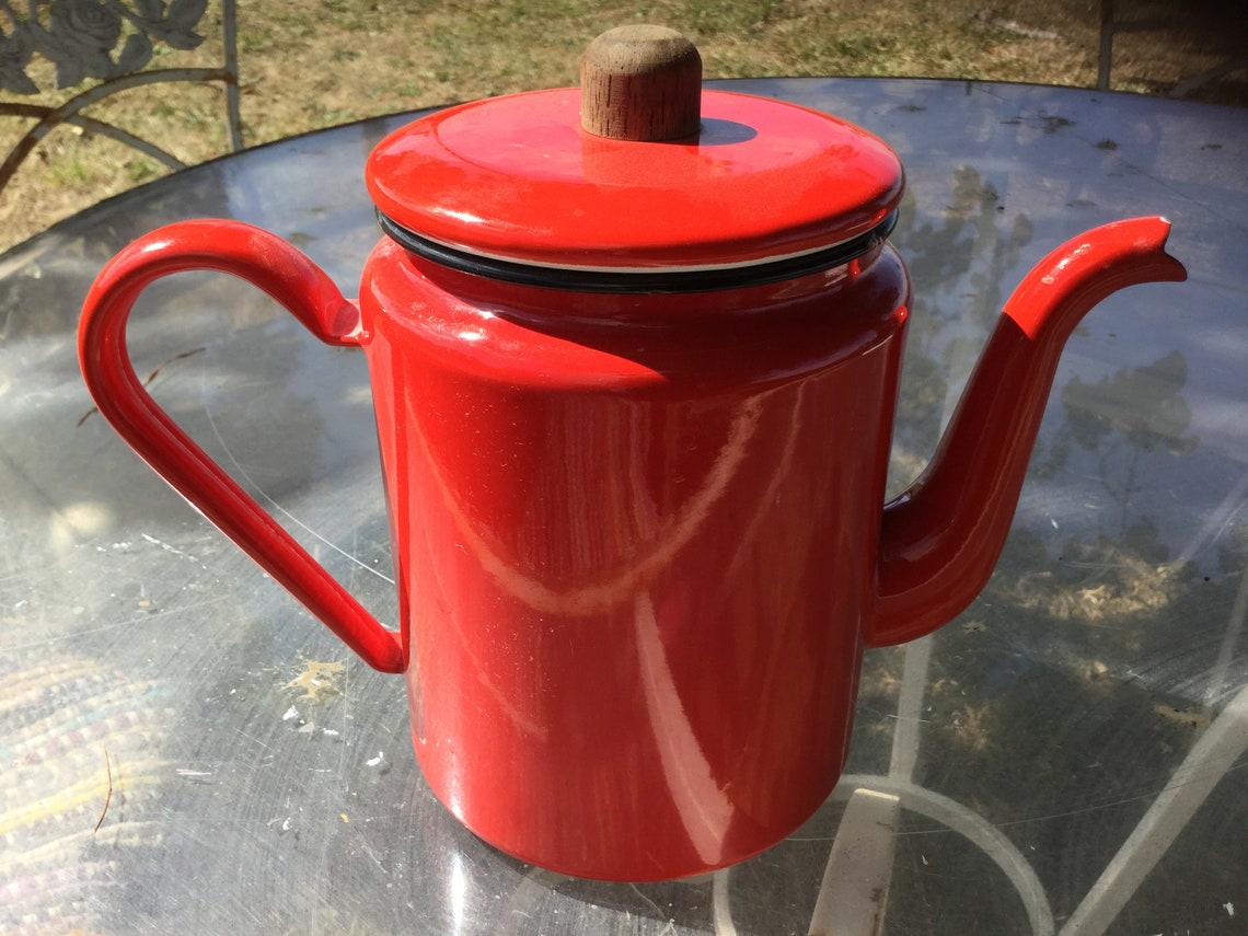 Red Enamelware Coffee Pot Brooke Bond - Etsy
