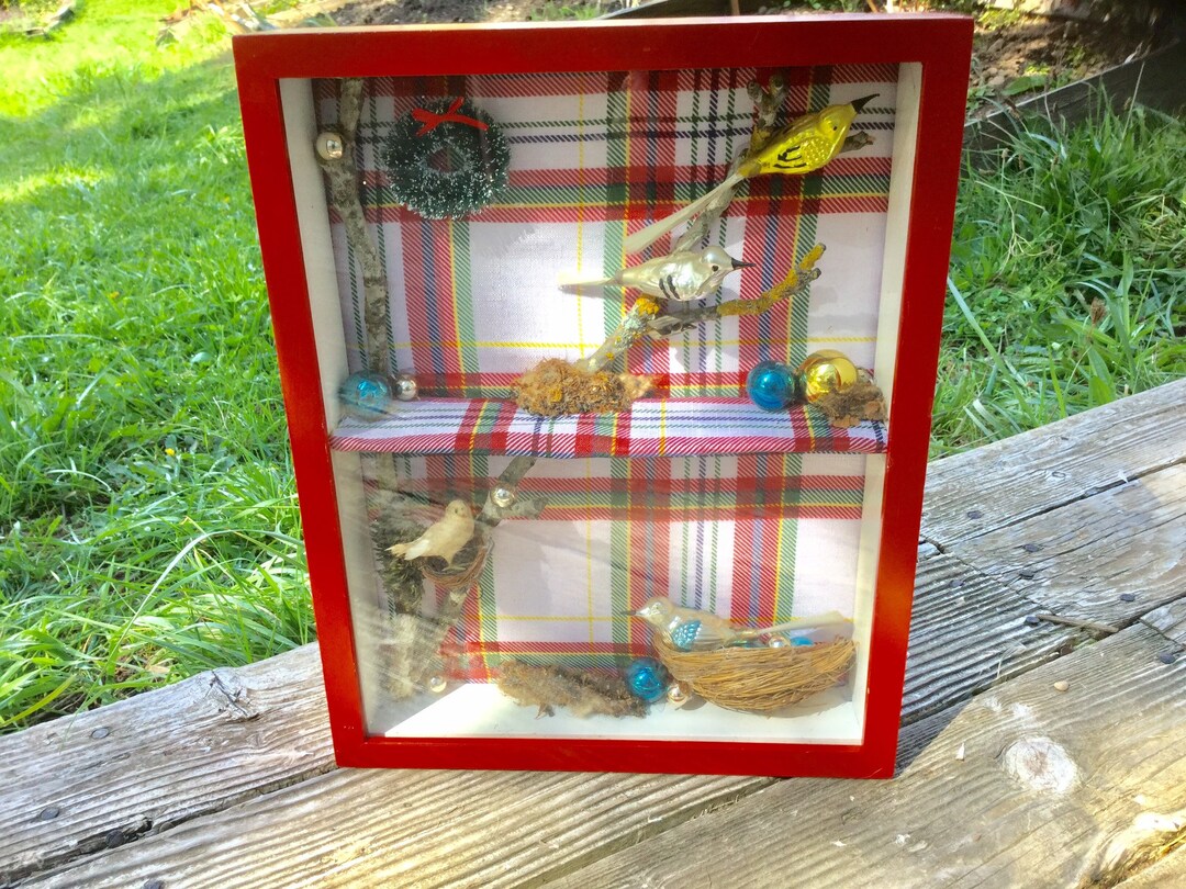 Shadow Box Red Bird Ornaments Nests - Etsy