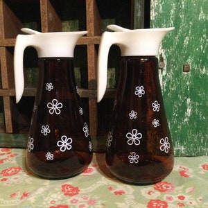 Pitcher Amber Glass Syrup Daisy Mid Century - Etsy
