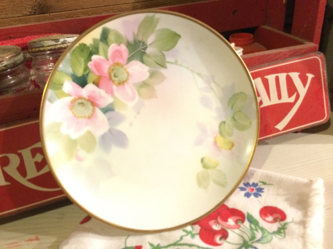 Plate Hand Painted Nippon Pink Flowers Antique - Etsy