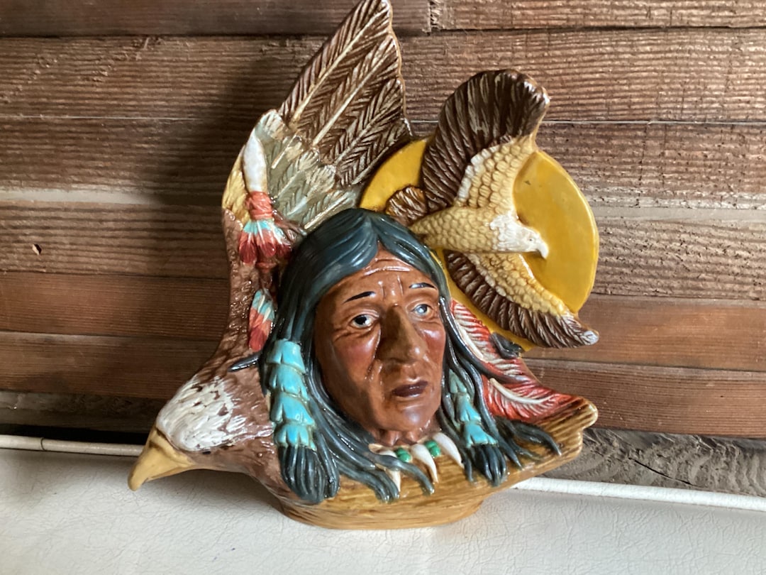 Chalkware Native American Warrior Plaque Vintage - Etsy