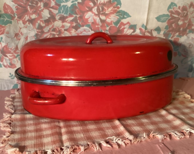 Roasting Pan Red Enamelware Antique - Etsy