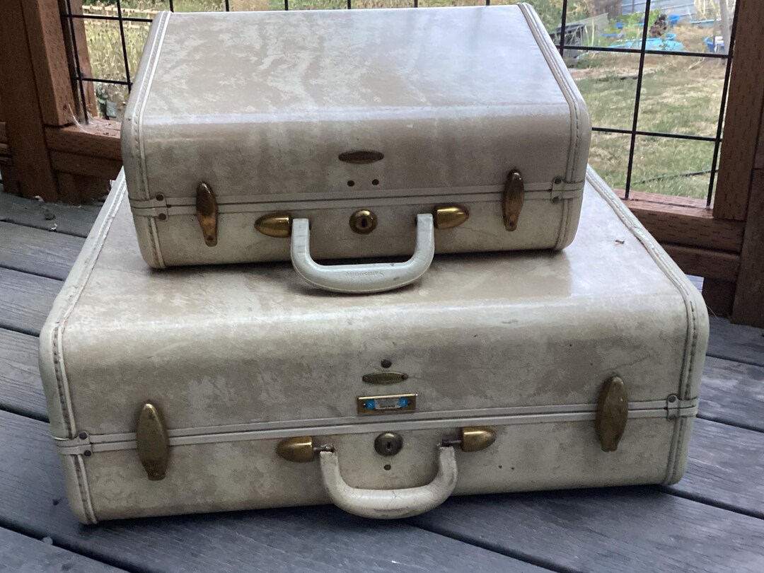 Suitcase Marbled White Samsonite Gold Antique - Etsy