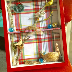 Shadow Box Red Bird Ornaments Nests - Etsy