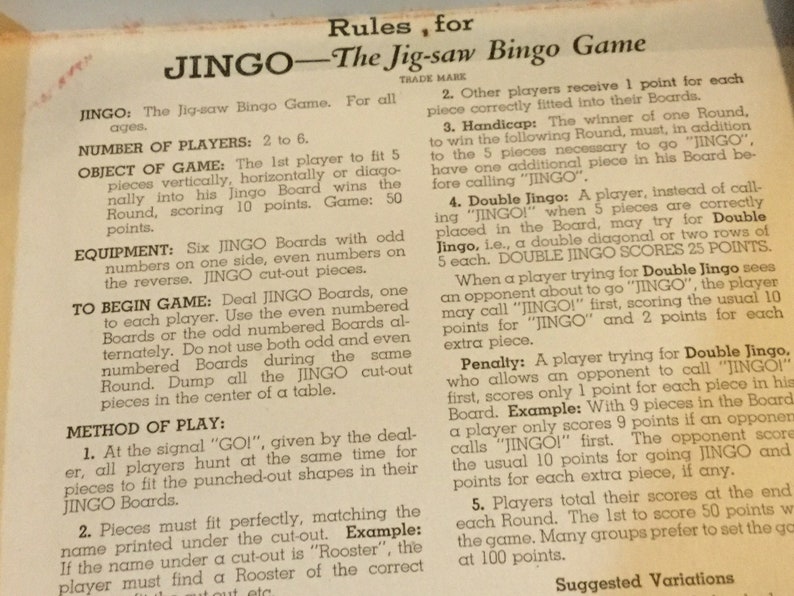 Jingo Jigsaw Bingo Game Antique Toys Cadaco - Etsy Denmark